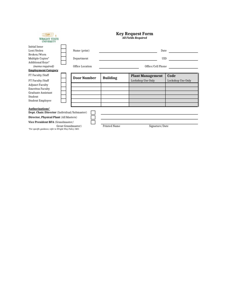 Key Request Form Pdf