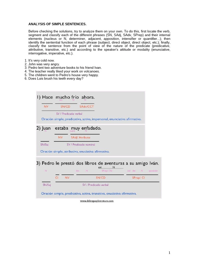 Analysis of Simple Sentences | PDF | Phrase | Predicate (Grammar)