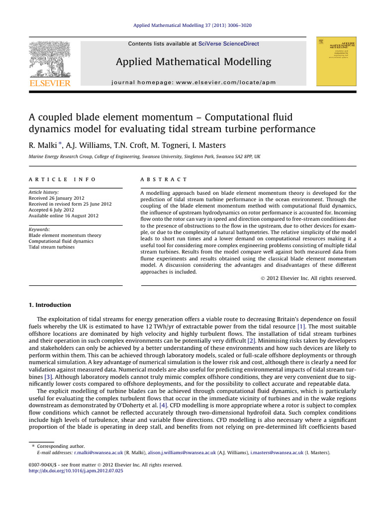 A Coupled Blade Element Momentum - Computational Fluid D - 2013 - Applied Mathem | PDF ...