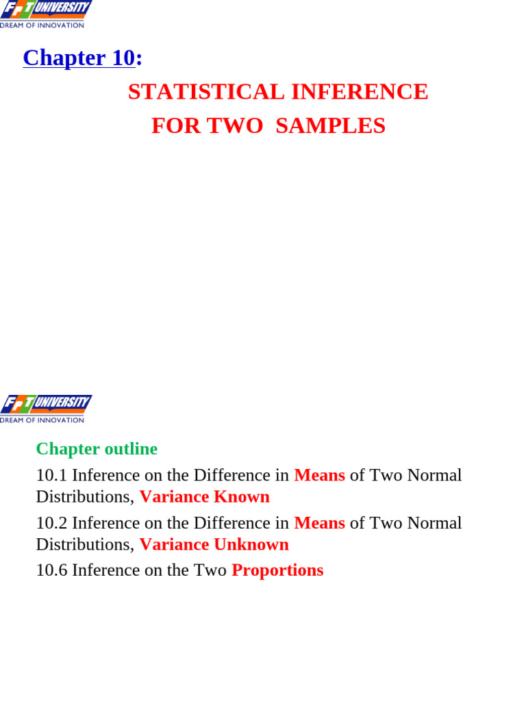 Chapter 10_Statistical Inference for two samples | PDF | Normal Distribution | P Value
