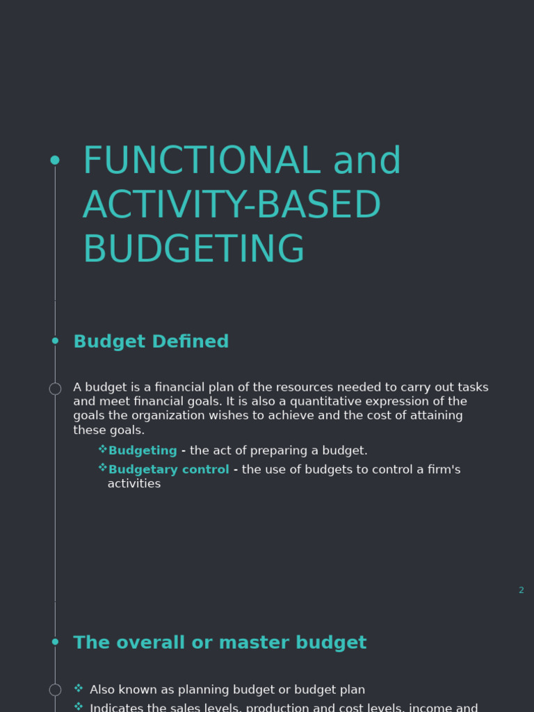 Functional and Activity-Based Budgeting | PDF | Budget | Cost Of Goods Sold