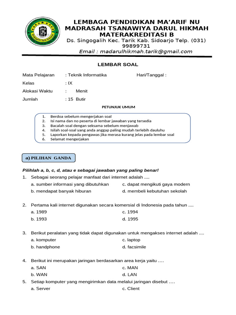 Soal Teknik Informatika Kelas IX | PDF