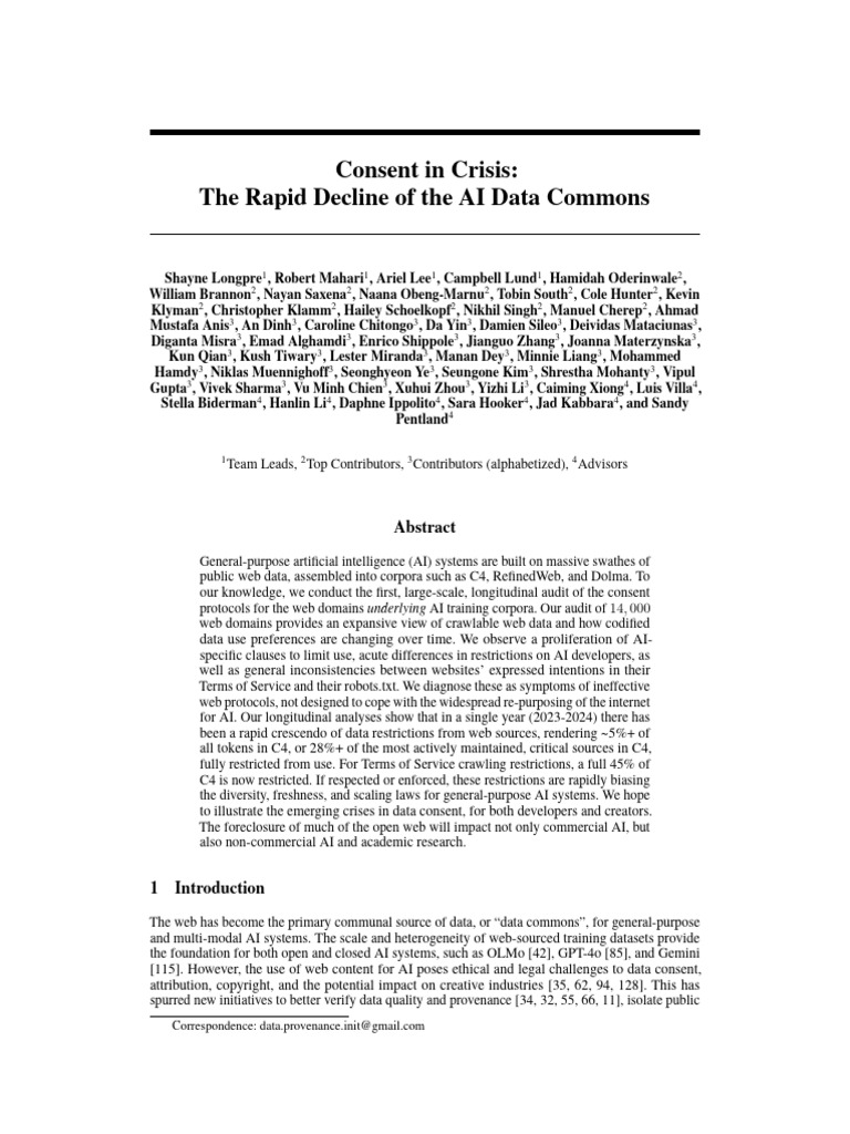 The Rapid Decline of the AI Data Commons | PDF | World Wide Web ...