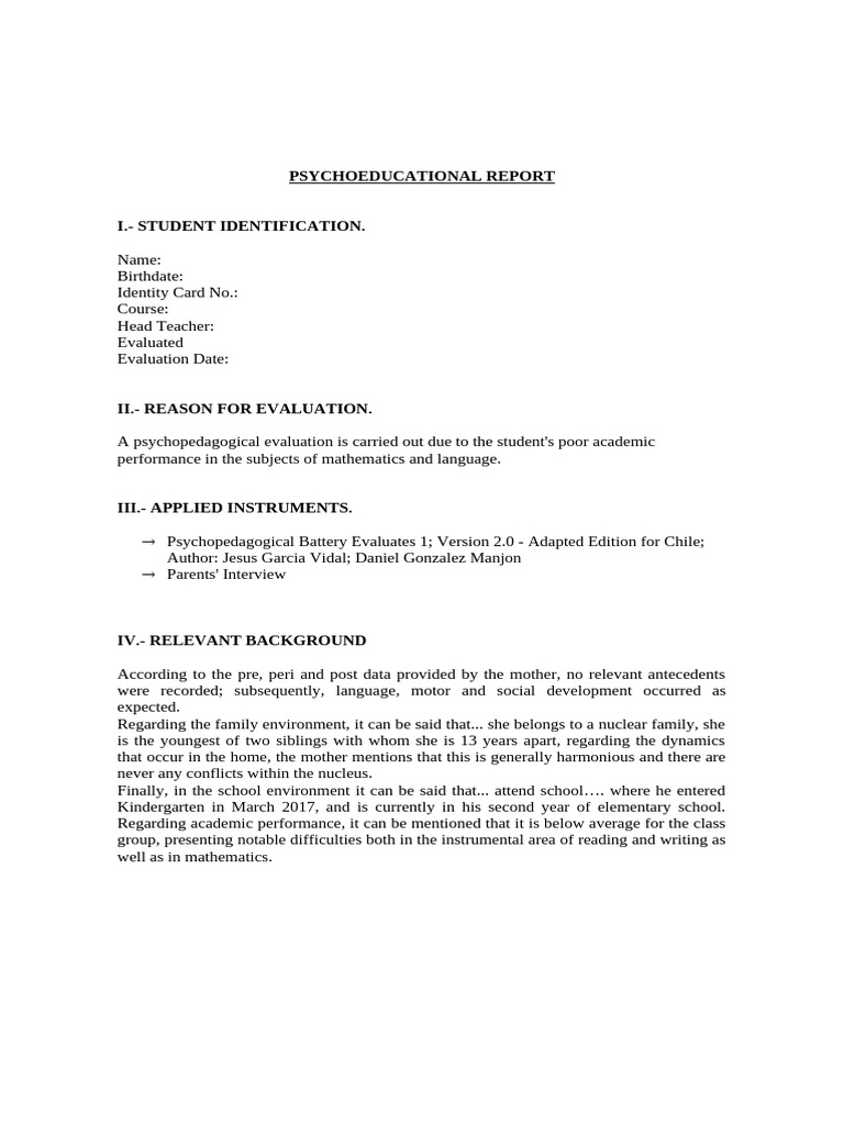 Psychoeducational Evaluation Report | PDF | Perception | Attention