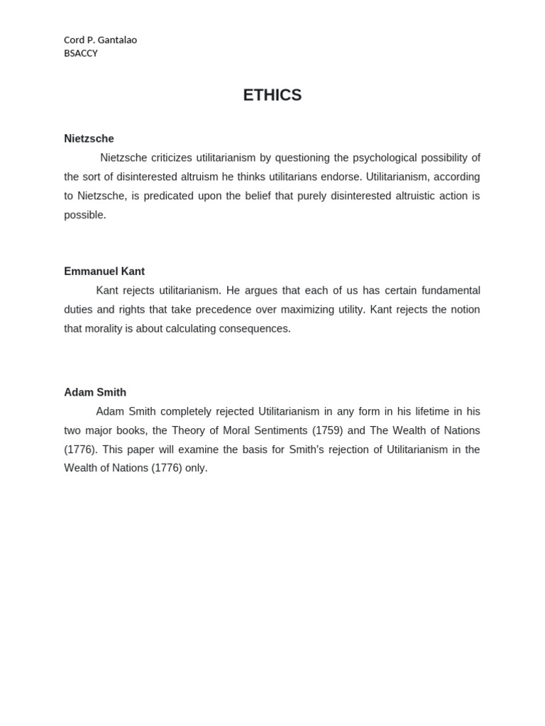 Nietzsche, Kant, and Smith on Utilitarianism | PDF