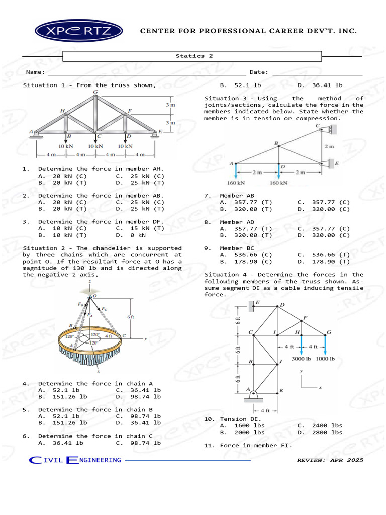 Statics 2 - Practice Problems | PDF | Pound (Mass) | Truss
