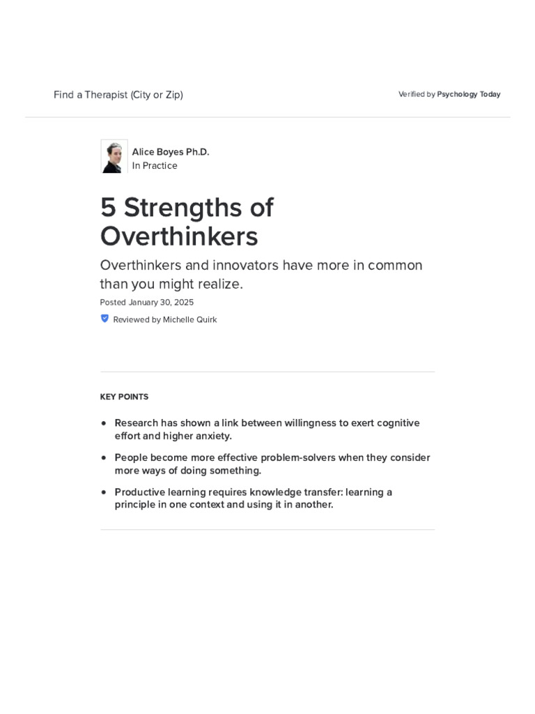 Strengths of Overthinkers | PDF | Thought | Cognition