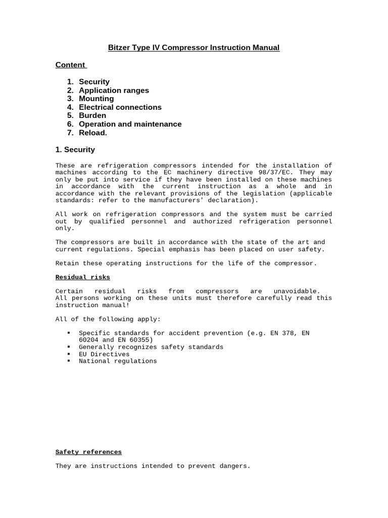 Bitzer Type IV Compressor Manual | PDF