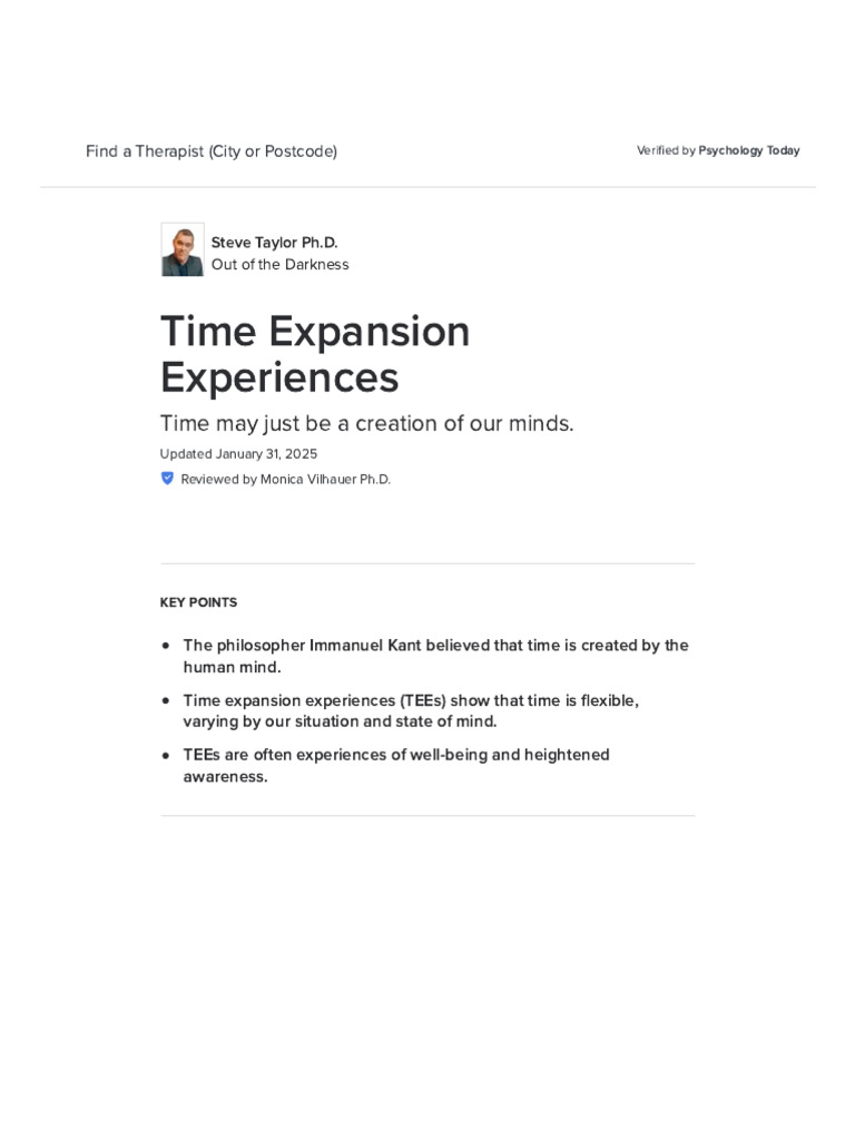 Time Expansion Experiences _ Psychology Today | PDF | Mind | Immanuel Kant