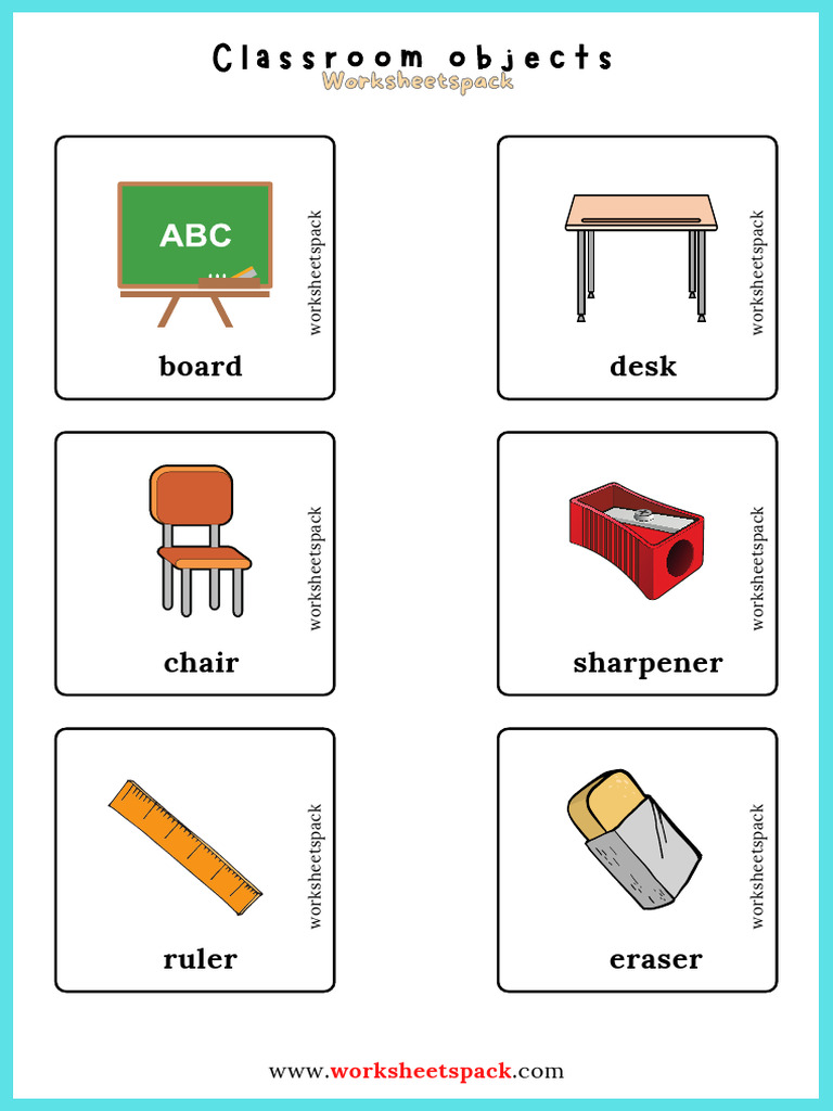 Classroom Objects Printable Learning Cards For Kids | PDF