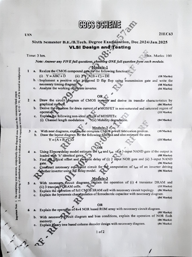 21EC63 - Arrear Paper - VLSI Design and Testing | PDF | Dynamic Random ...