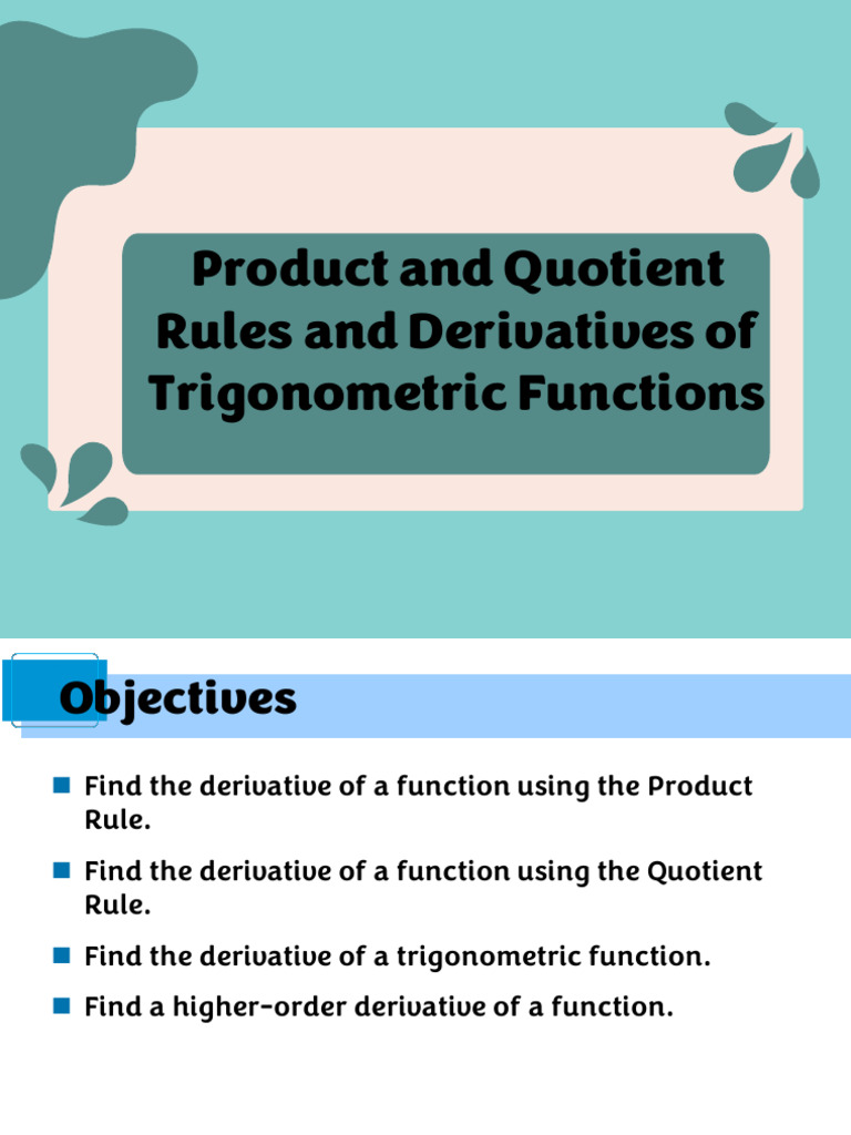 Differentiation - Prodquotient Rules | PDF | Derivative | Trigonometric ...