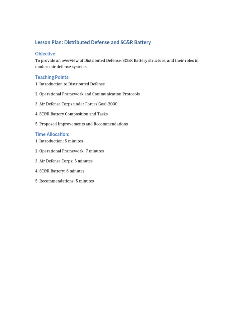 Distributed Defense Lesson Plan | PDF