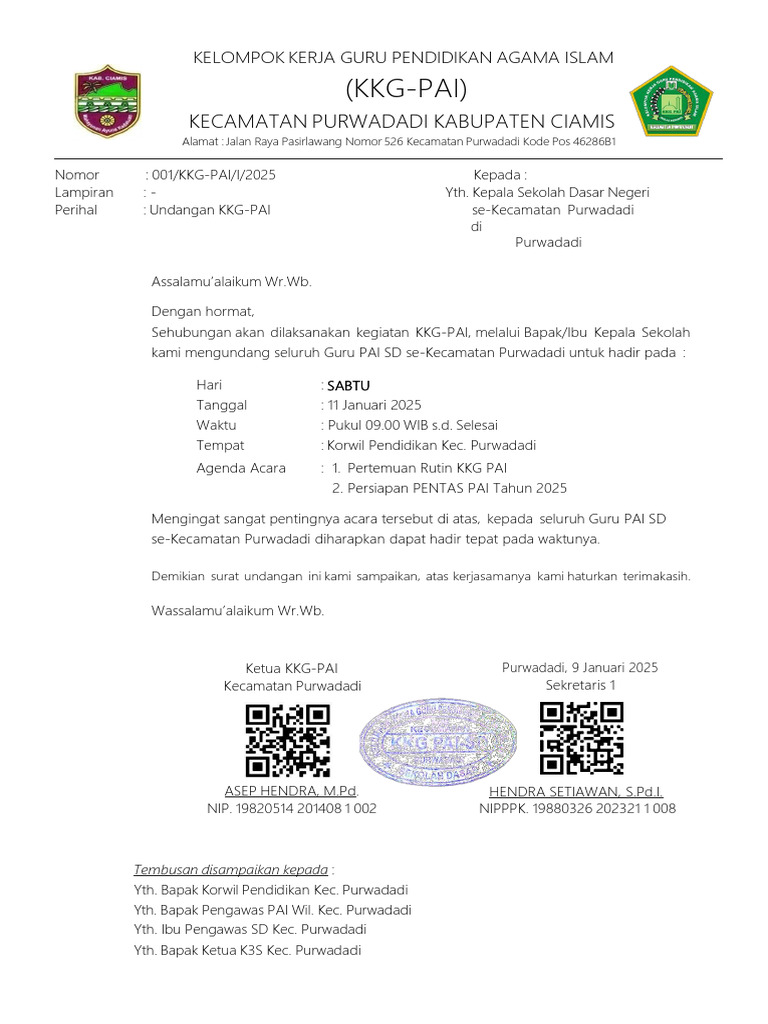 Surat Undangan KKG Pai | PDF