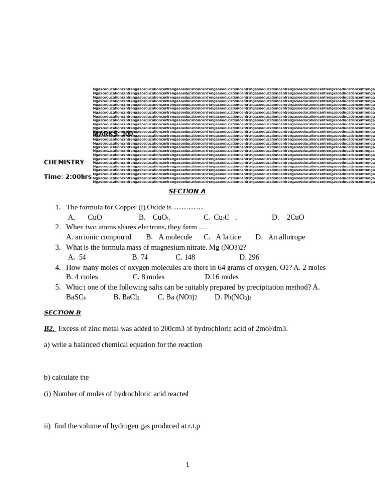 Grade 11 Chemistry Year-End Exam 2024 | PDF | Chemical Reactions | Acid