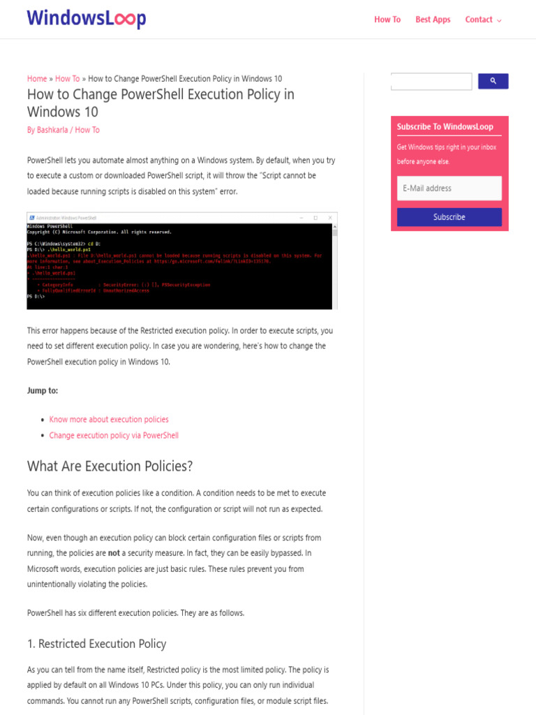 How To Change PowerShell Execution Policy in Windows 10 | PDF | Windows ...