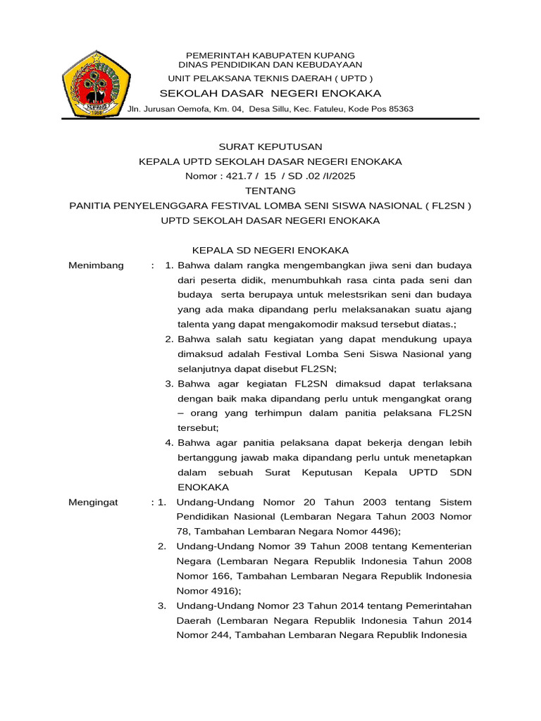 SK Panitia FL2SN SD Enokaka 2025 | PDF