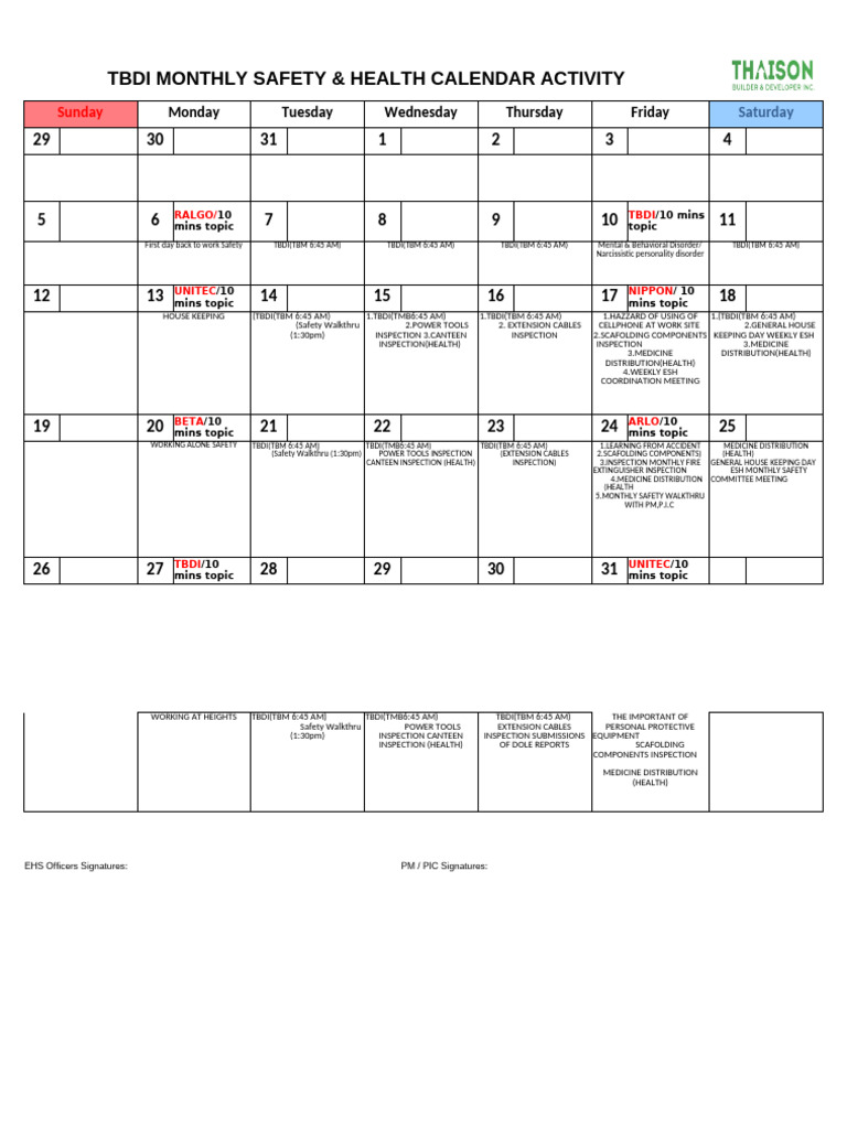 Esh Calendar Activity For The Month of January | PDF