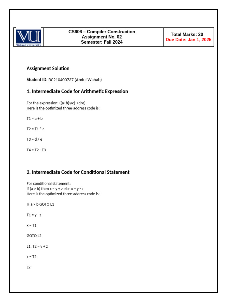 Compiler Construction Assignment 2 Solutions | PDF