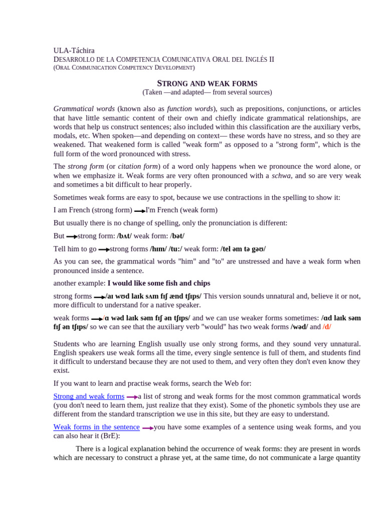 Strong Vs Weak Forms-Oral2 | PDF | Stress (Linguistics) | English Language