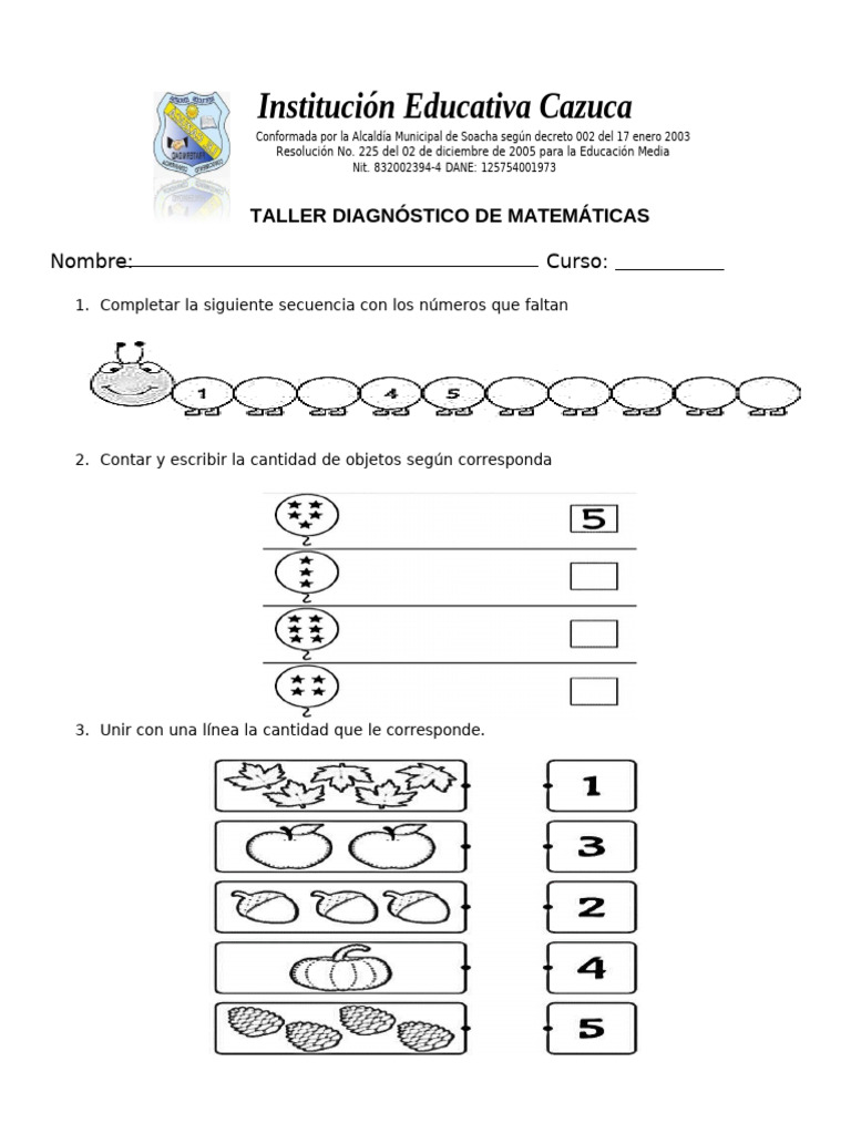 Taller Diagnóstico de Matemáticas | PDF