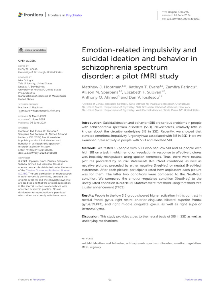 Emotion-related impulsivity and suicidal ideation and behavior in ...