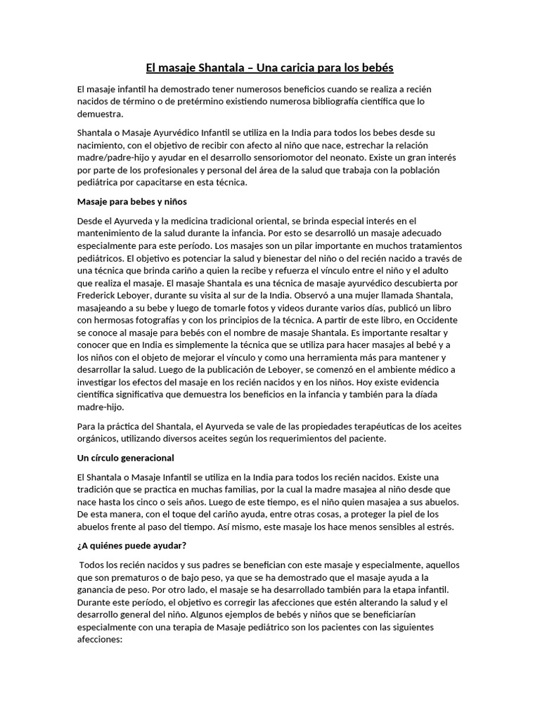 Beneficios del Masaje Shantala para Bebés | PDF | Masaje | Pediatría