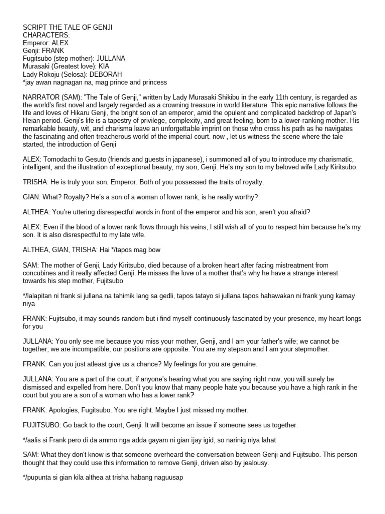 SCRIPT THE TALE OF GENJI | PDF | The Tale Of Genji | Japanese Literature