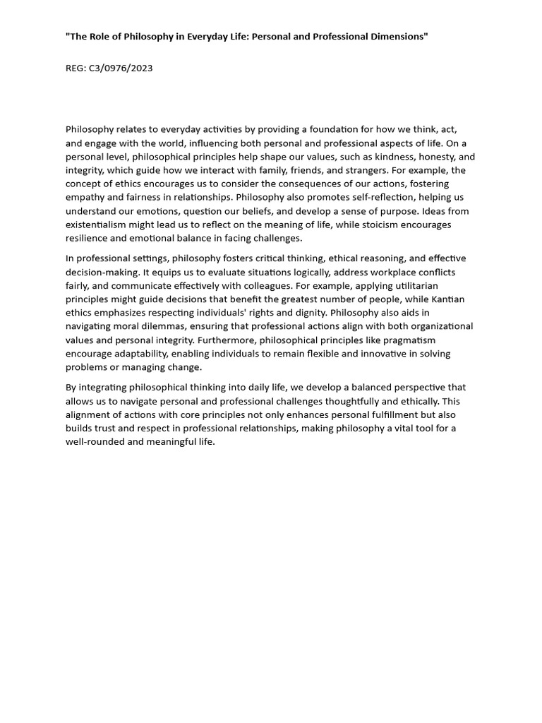 Role of philosophy in everday life | PDF