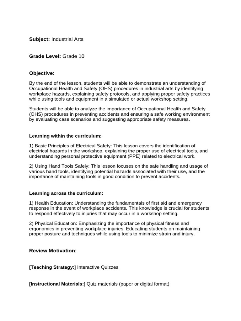 lesson_plan | PDF | Occupational Safety And Health | Safety