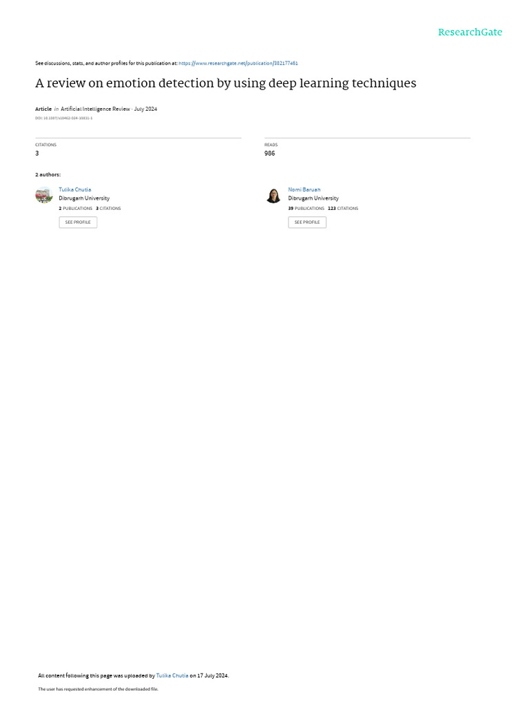 PaperafterpublicationAreviewonemotiondetectionbyusingDeepLearningTechniques | PDF | Support ...