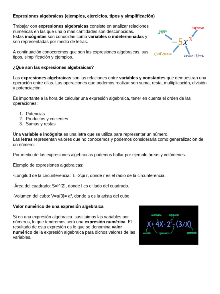 Guía de Expresiones Algebraicas | PDF | Multiplicación | Exponenciación