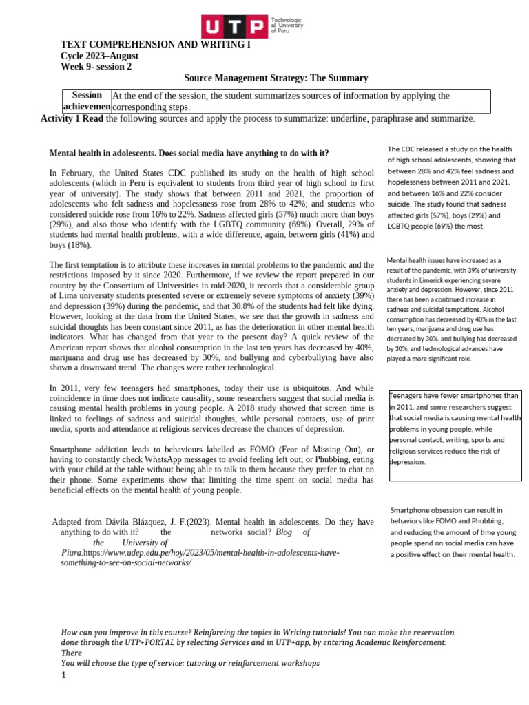 S09.s2 The Summary As Source Management (Material) COMPLETED | PDF | Mental Disorder | Mental Health