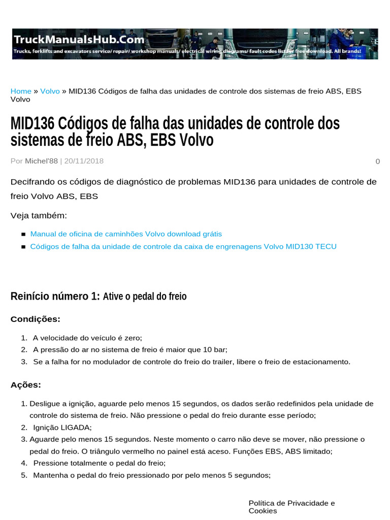Códigos de Falha Volvo Mid 136 | PDF | Engrenagem | Fonte de energia