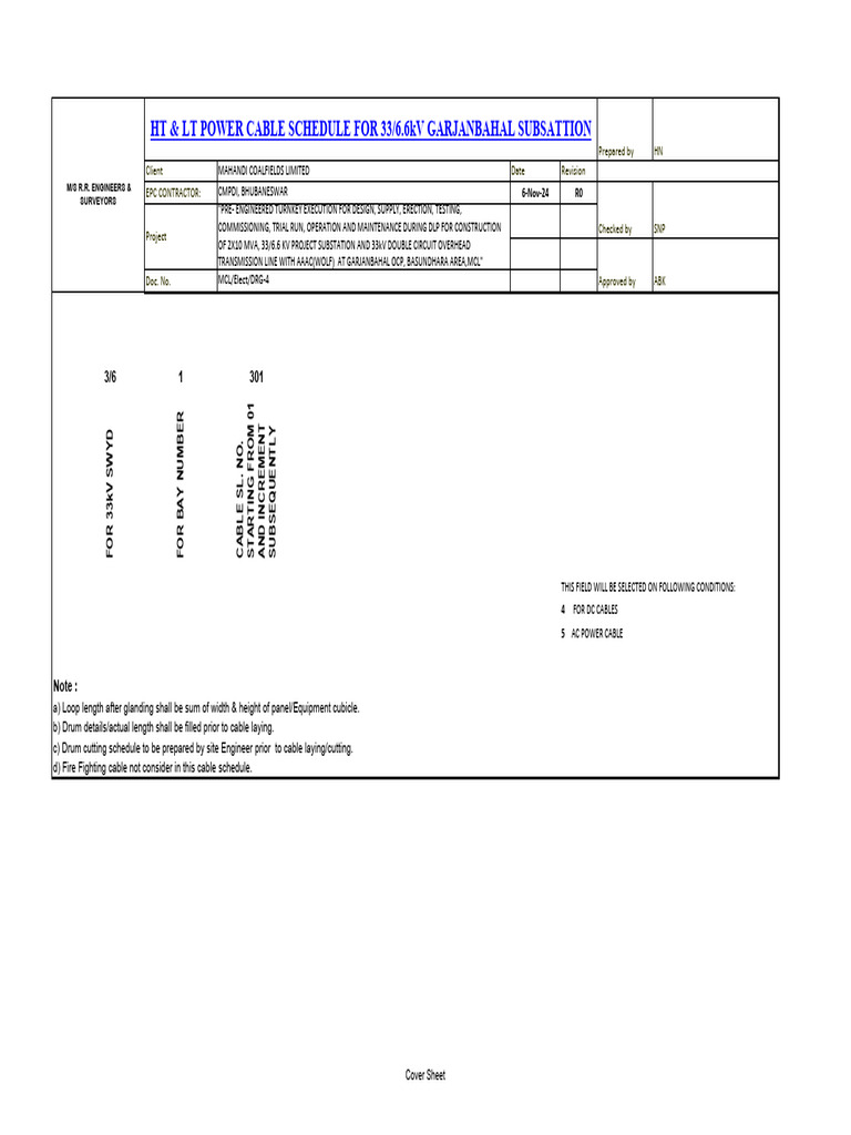 POWER CABLE SCHEDULE - Garjanbahal - R0 | PDF | Transformer ...