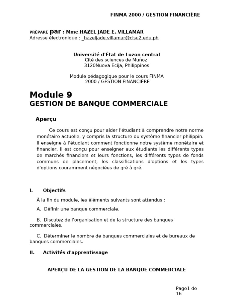 MODULE 9 - GESTION DES BANQUES COMMERCIALES.pdf | PDF | Banques | Business