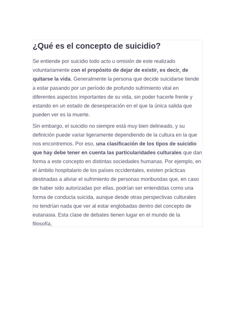 Concepto y Tipos de Suicidio | PDF