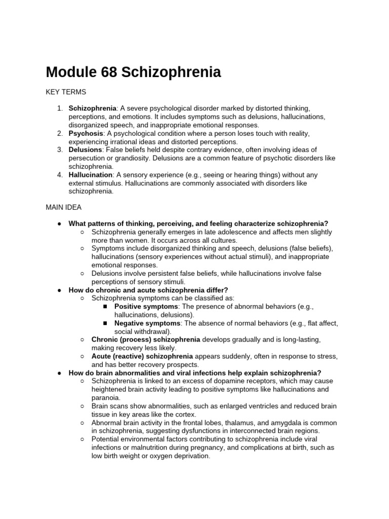Module 68 Schizophrenia | PDF | Schizophrenia | Hallucination