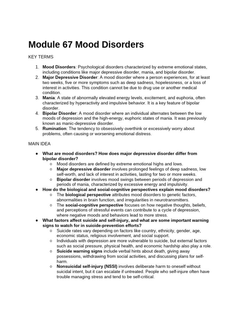 Module 67 Mood Disorders | PDF | Mental Disorder | Bipolar Disorder