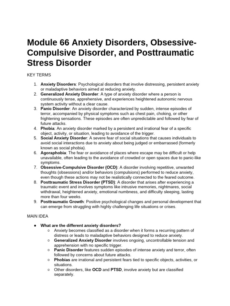 Module 66 Anxiety Disorders, Obsessive-Compulsive Disorder, and ...