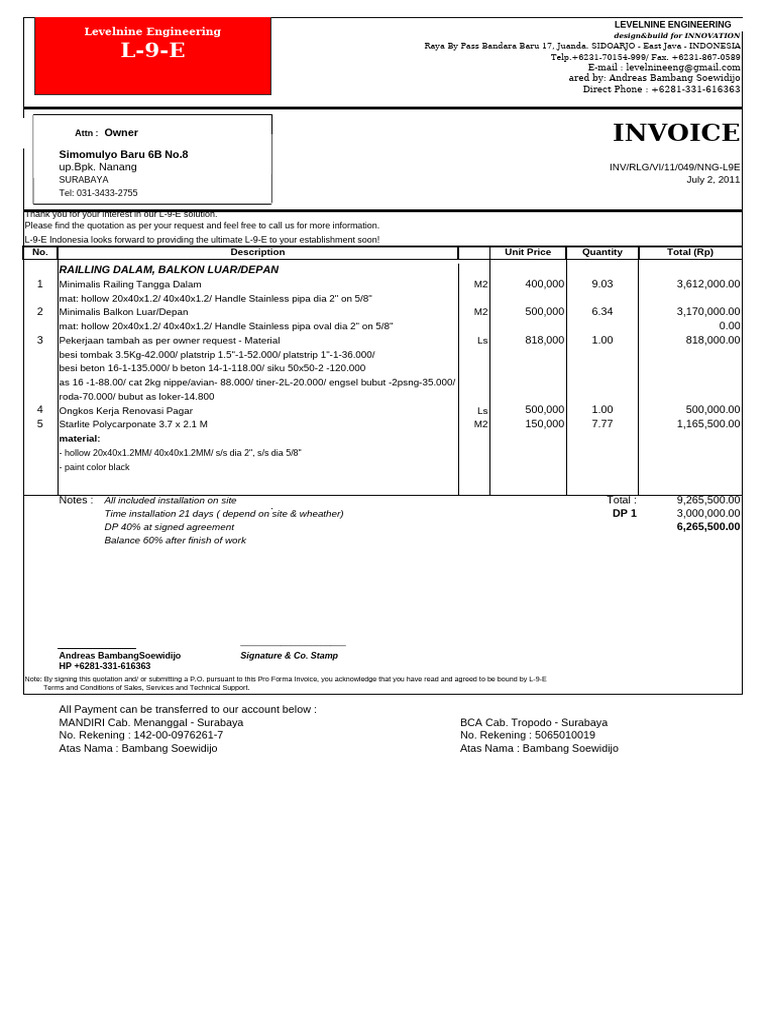 Invoice for Railing and Renovation | PDF
