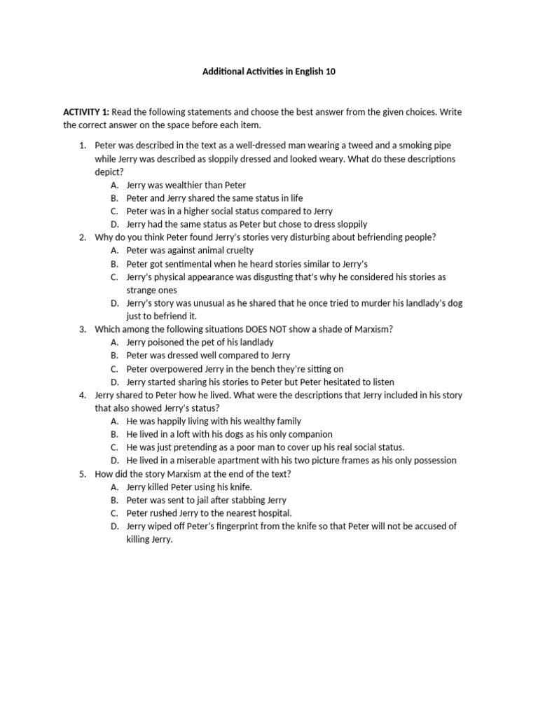 English 10 Activities on Social Class Themes | PDF