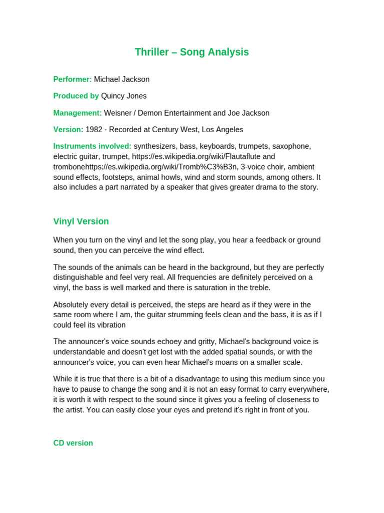 Analysis of Michael Jackson's Thriller | PDF | Sound | Clef