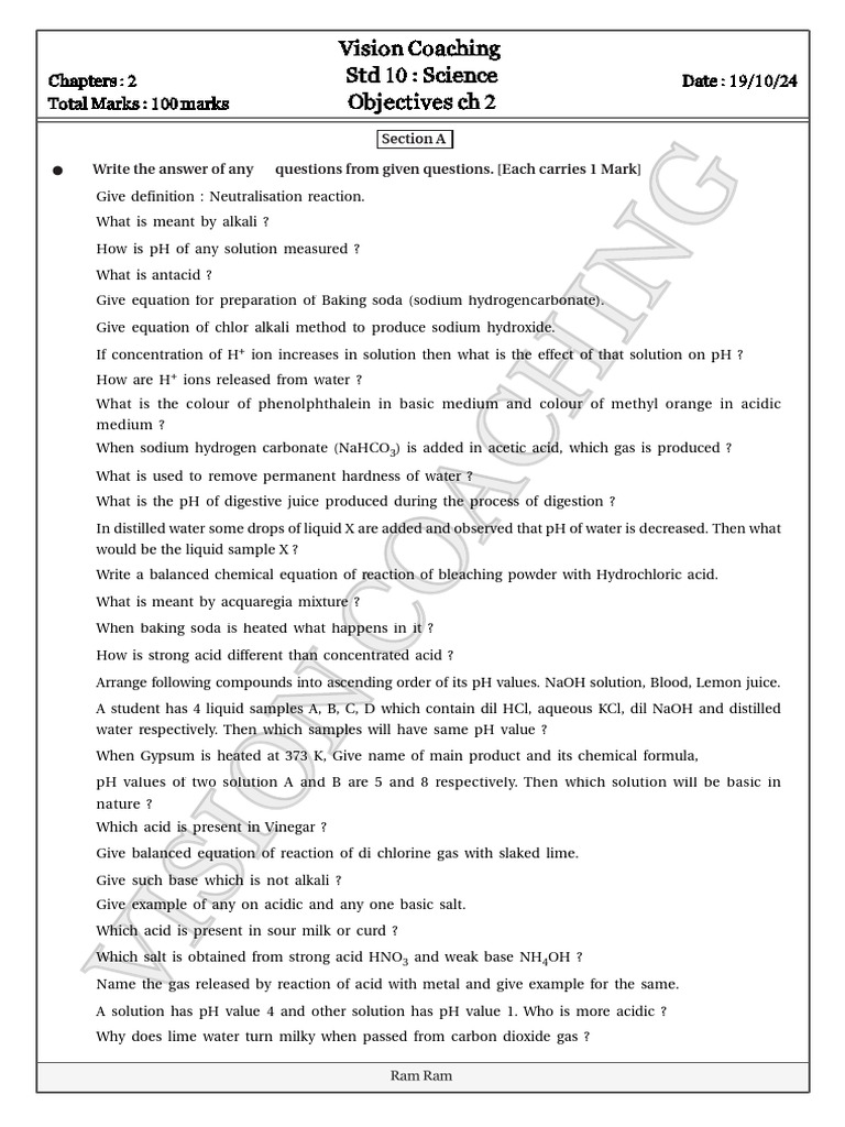 Objectivesch2 - D19 Oct 2024 1 | PDF | Acid | Ph