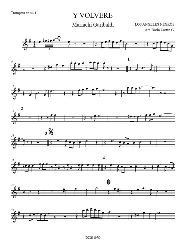 Y VOLVERE MARIACHI GARIBALDI - Trompeta en Sib 1 | PDF
