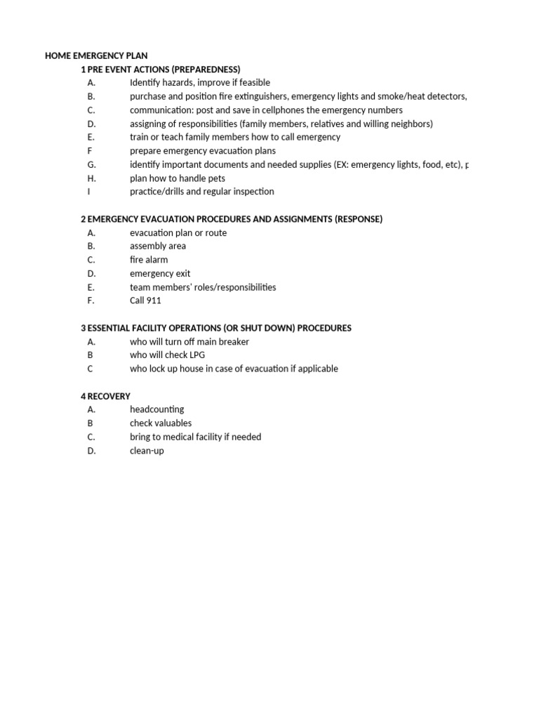 Emergency Plan For Family | PDF
