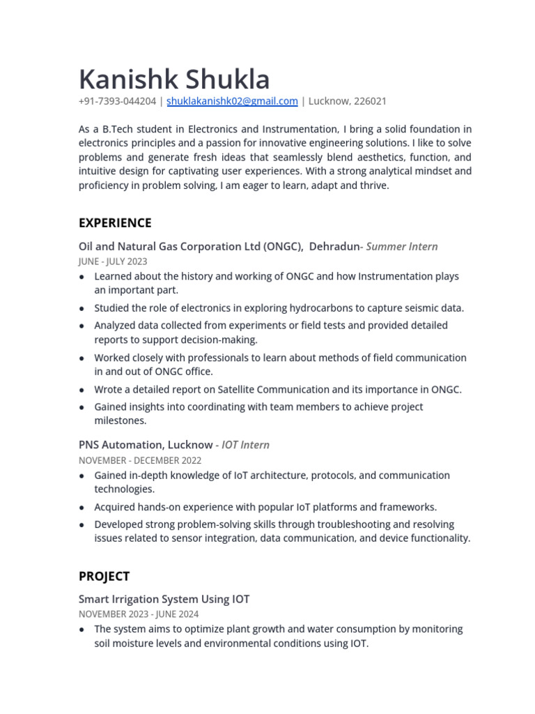 Kanishk Resume EI (1) | PDF | Internet Of Things | Communication