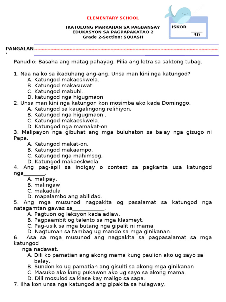 q3 PT Edukasyon Sa Pagpapakatao 2 With Tos and Ak | PDF