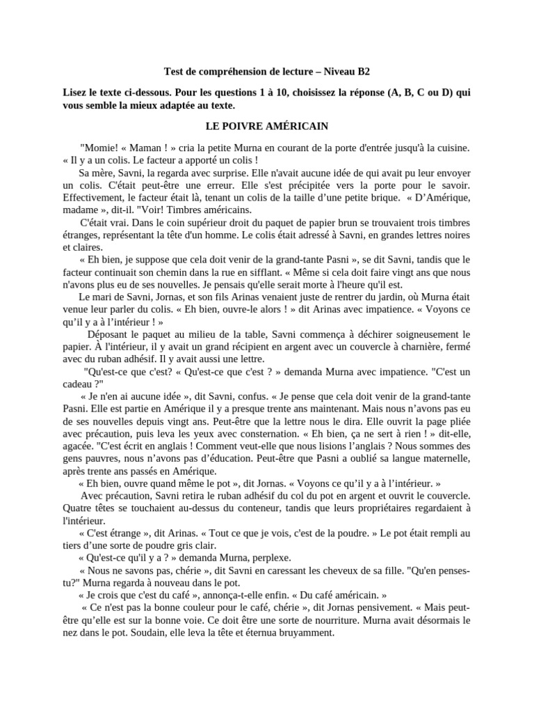 Compréhension de lecture B2 | PDF