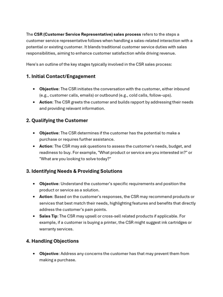 CSR Sales Process | PDF | Corporate Social Responsibility | Sales